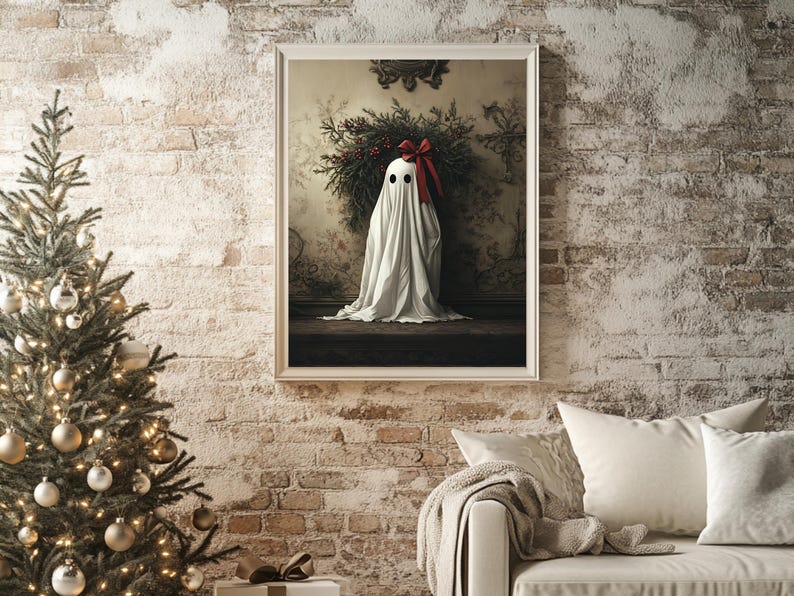 Spooky Christmas Ghost Printable: Gothic Mistletoe Wall Art (digital ...