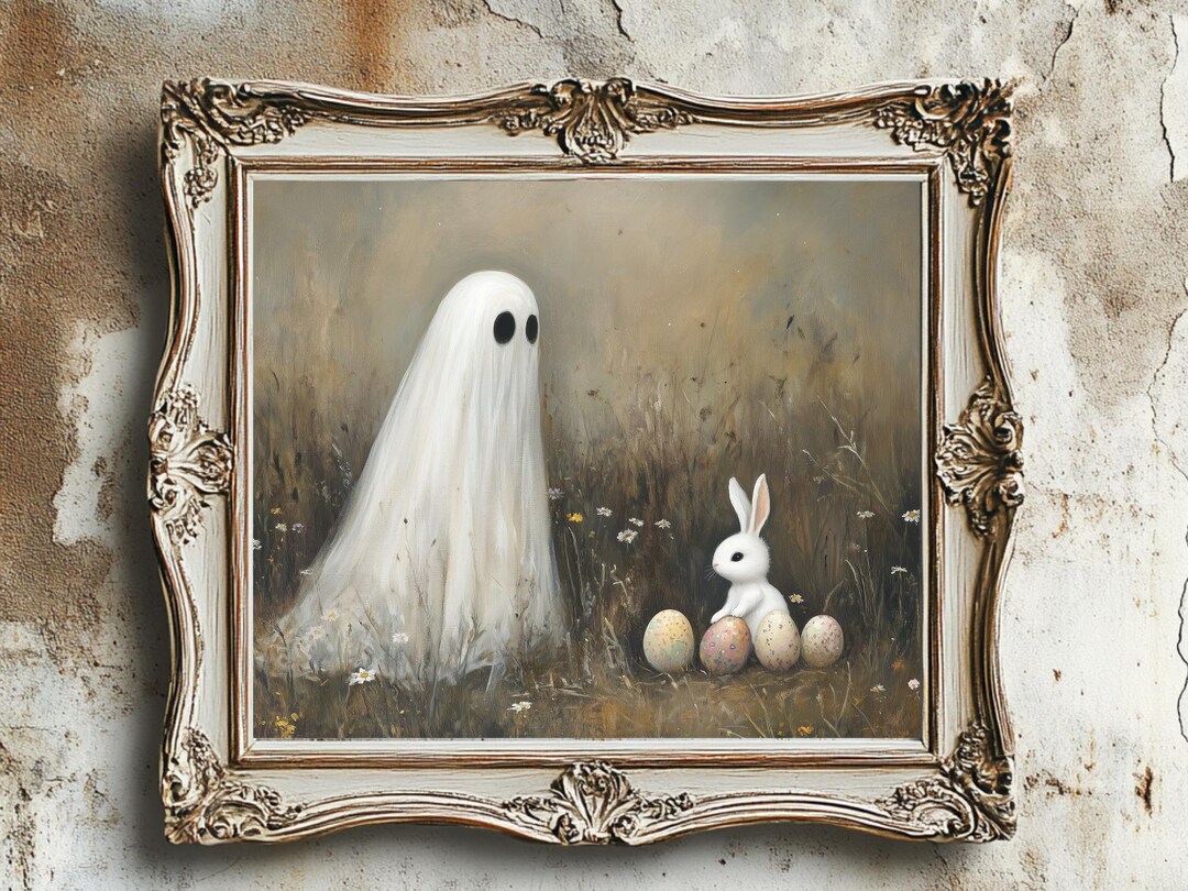 Ghost and Bunny Easter Art Print: Spooky Cottagecore Decor (digital ...