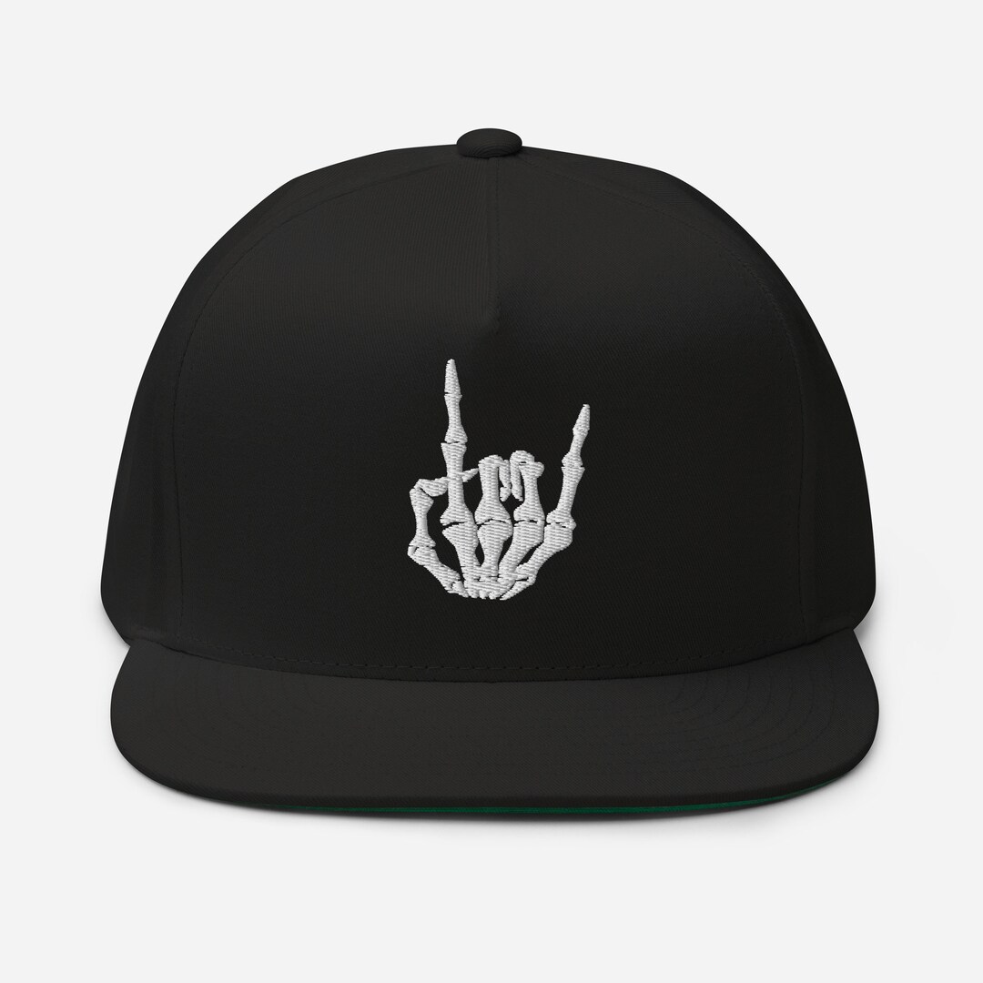 Rock & Roll Hand Hat Skeleton Hand Rock Music Flat Bill Cap, Heavy ...
