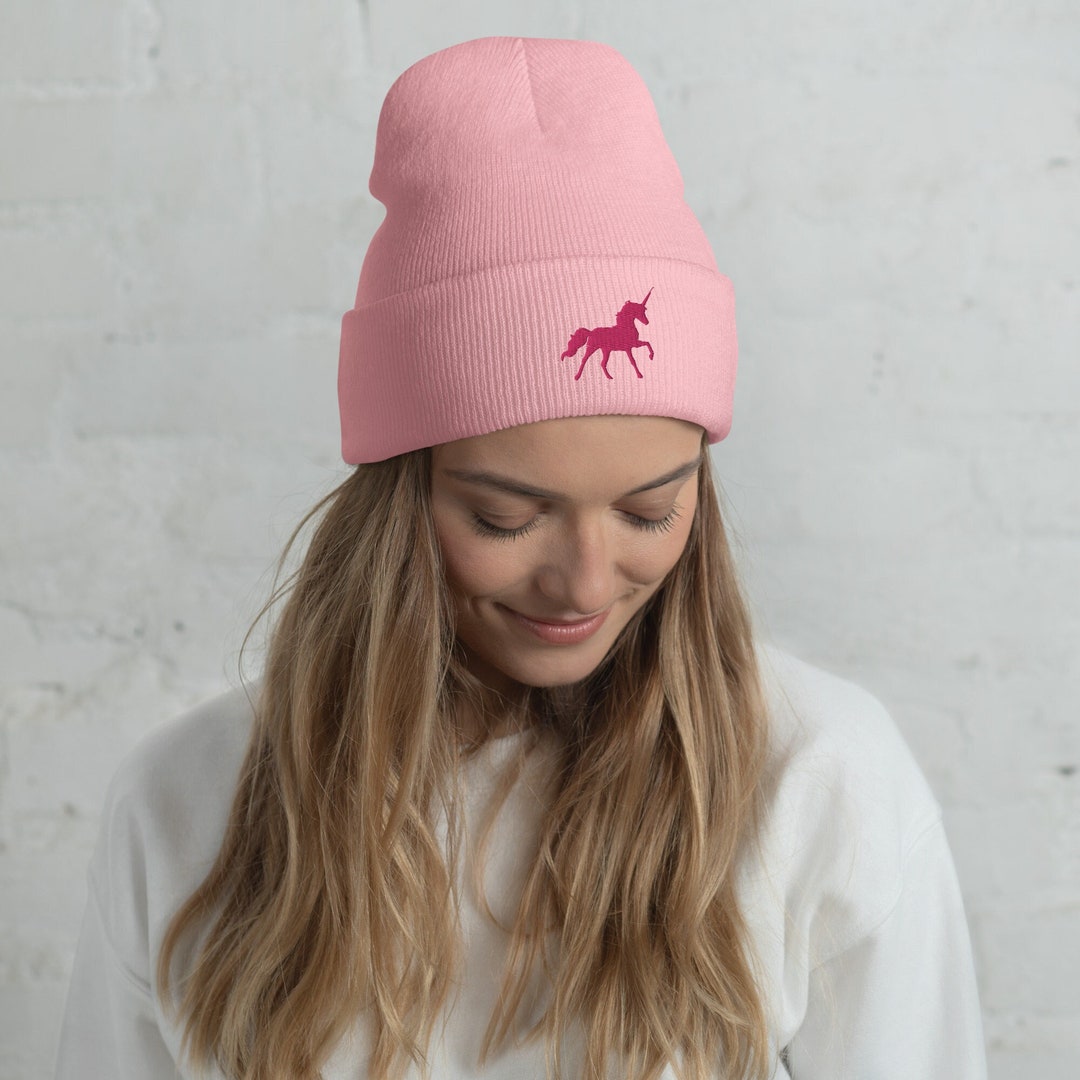 Pink Unicorn Cap Unicorn Knitted Cap Women Cuffed Beanie - Etsy