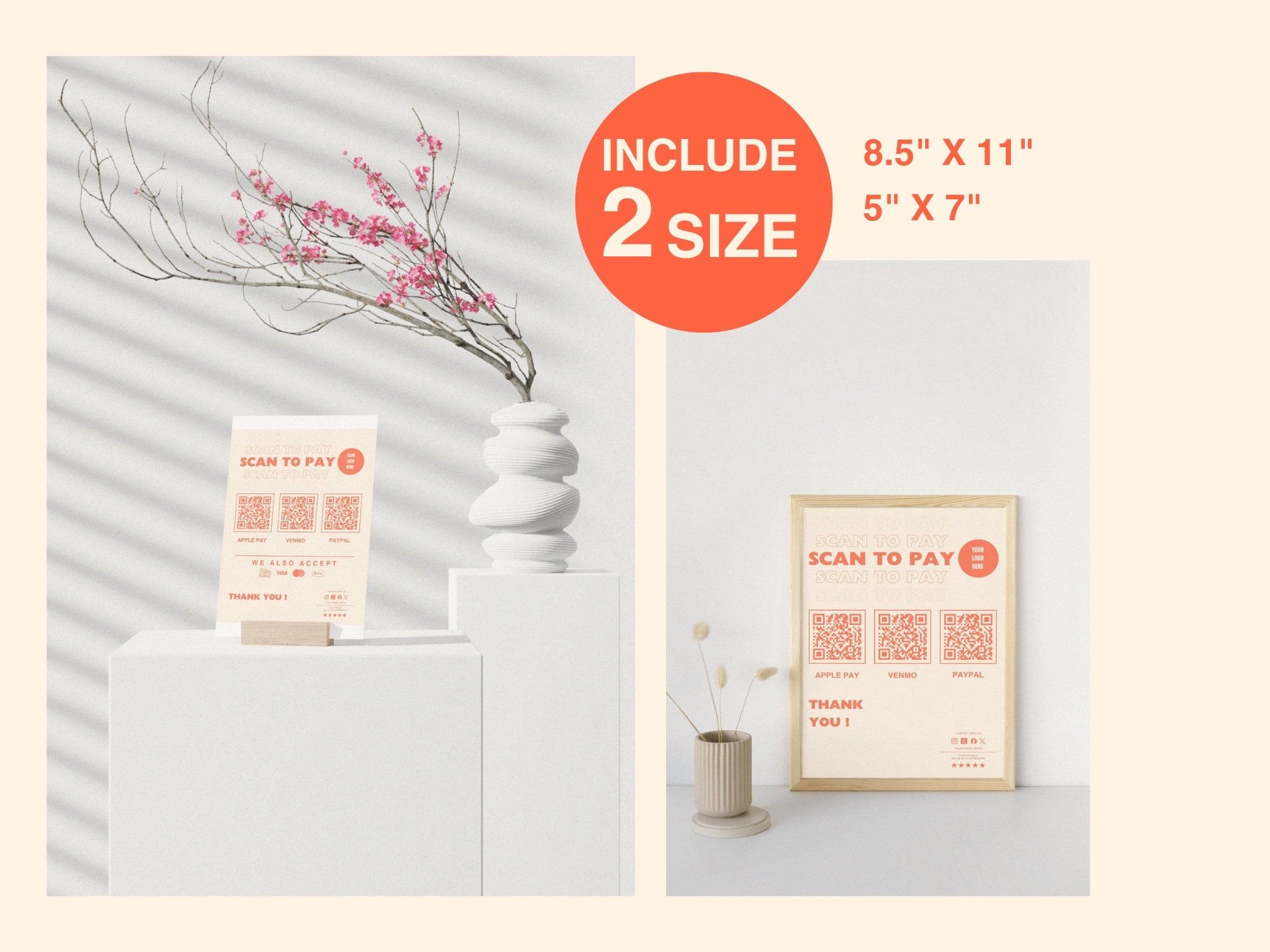 QR Code Sign for Small Business, Canva Template Editable Sign, Payment ...