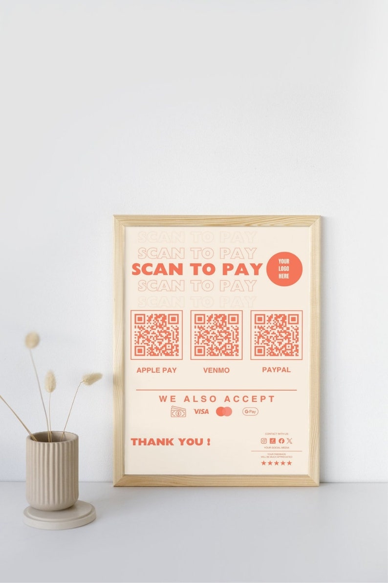 QR Code Sign for Small Business, Canva Template Editable Sign, Payment ...