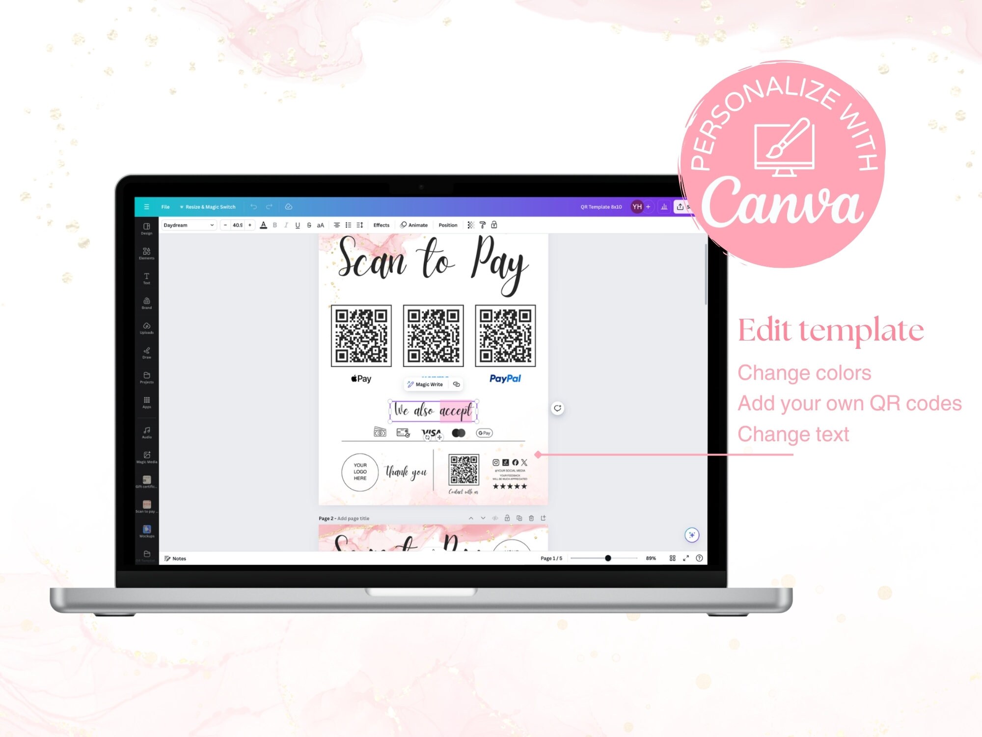 QR Code Sign for Small Business, Canva Template Editable Sign, Payment ...