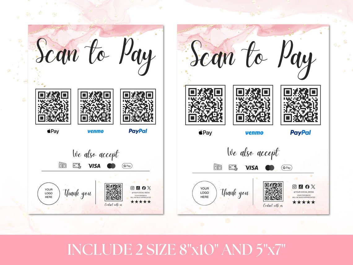 QR Code Sign for Small Business, Canva Template Editable Sign, Payment ...