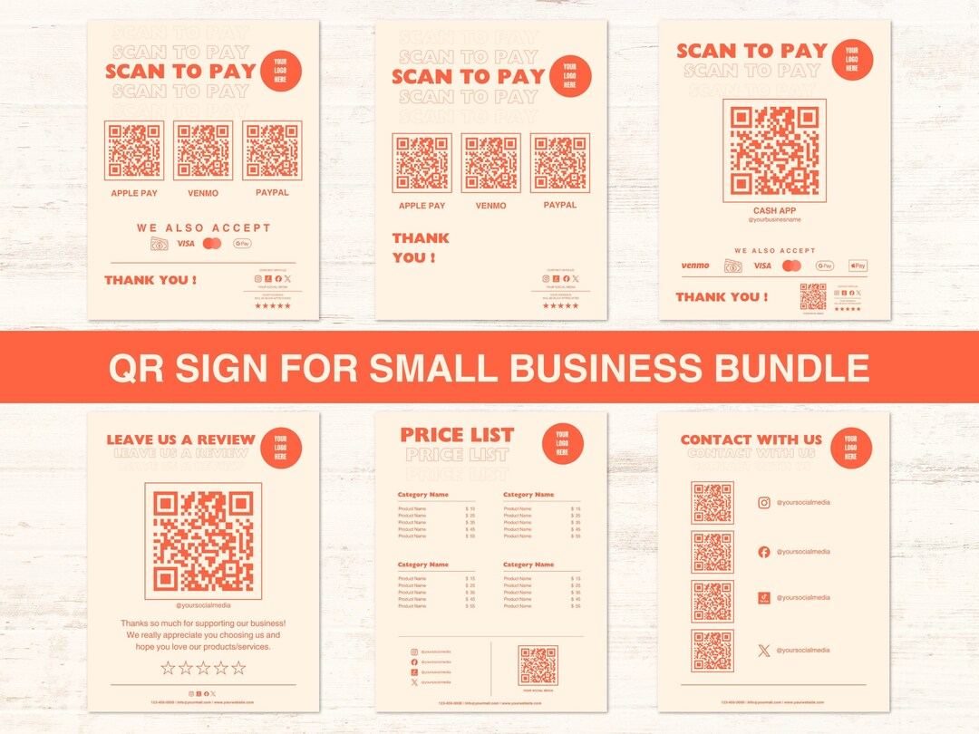 QR Code Sign for Small Business, Canva Template Editable Sign, Payment ...