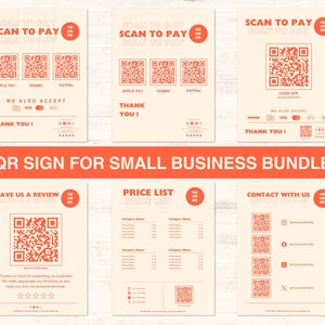 QR Code Sign for Small Business, Canva Template Editable Sign, Payment ...
