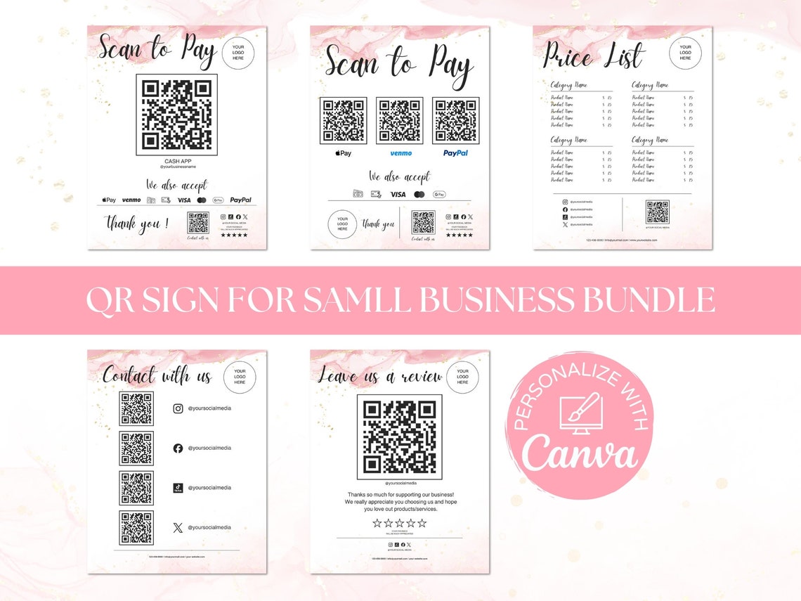 QR Code Sign for Small Business, Canva Template Editable Sign, Payment ...