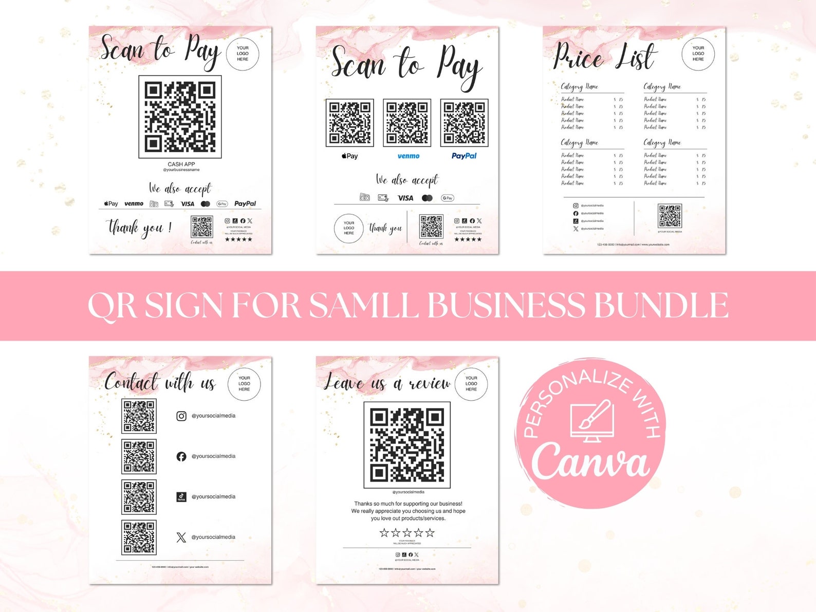 QR Code Sign for Small Business, Canva Template Editable Sign, Payment ...