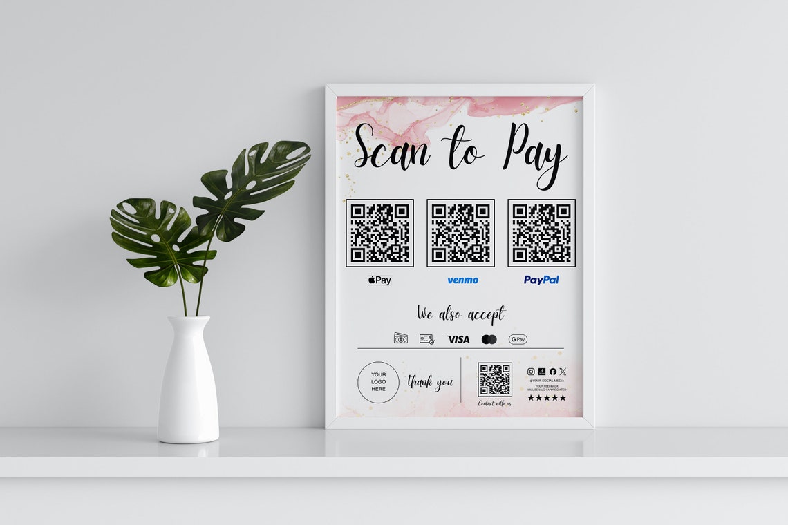 QR Code Sign for Small Business, Canva Template Editable Sign, Payment ...