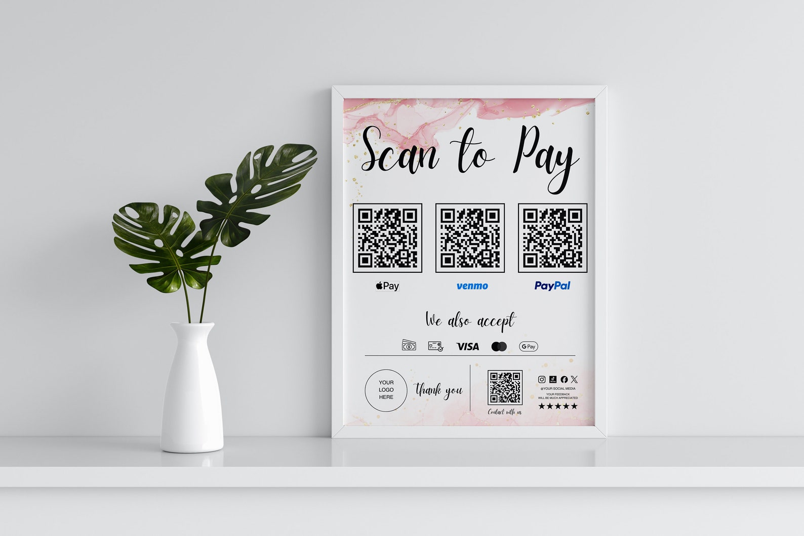 QR Code Sign for Small Business, Canva Template Editable Sign, Payment ...
