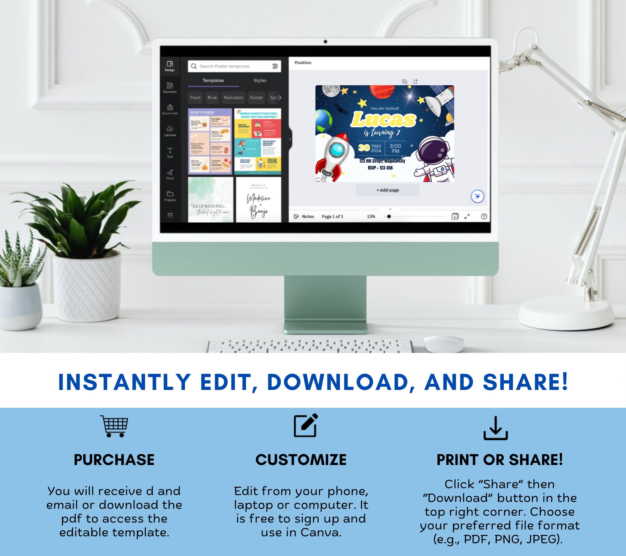 Editable Astronaut Outer Space Birthday Invitation Printable - Etsy