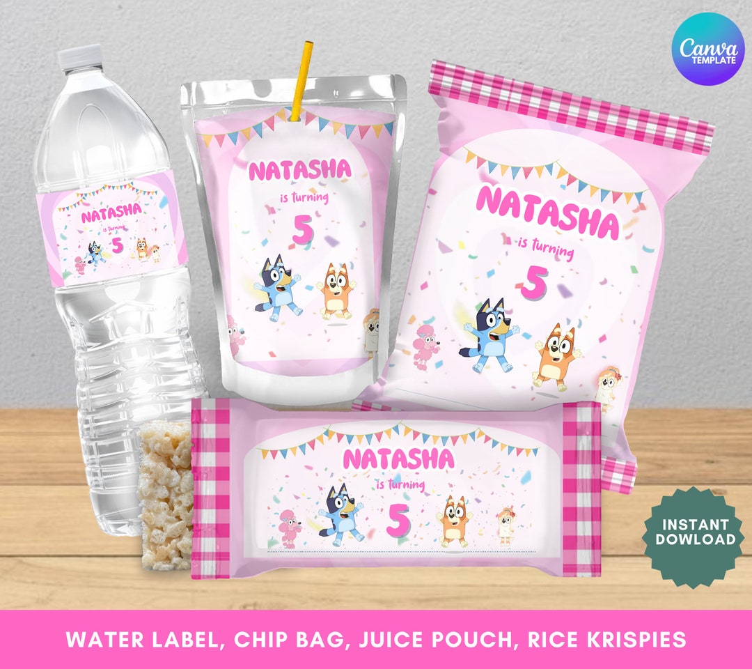 Pink Bluey Editable Party Bundle Supplies Template, Cutegirl Party ...