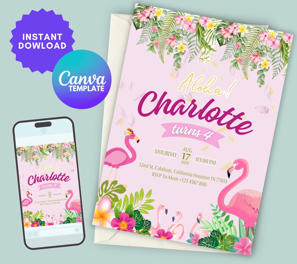 Editable Pink Flamingo Birthday Invitation Party Printable - Etsy