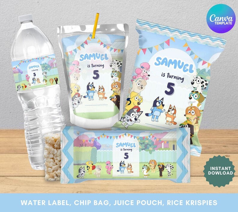 Bluey Editable Party Bundle Supplies Template, Cute Baby Boy Party ...