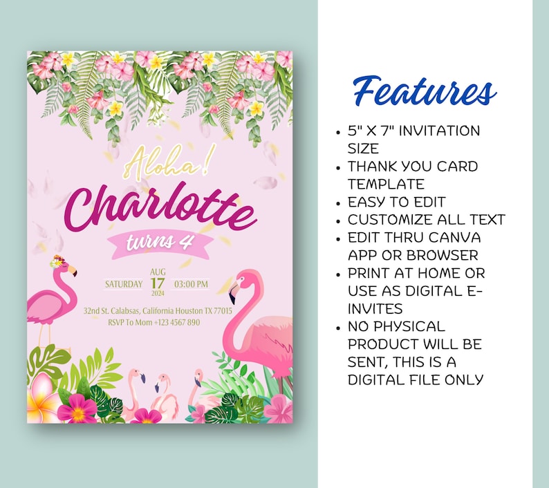 Editable Pink Flamingo Birthday Invitation Party Printable - Etsy