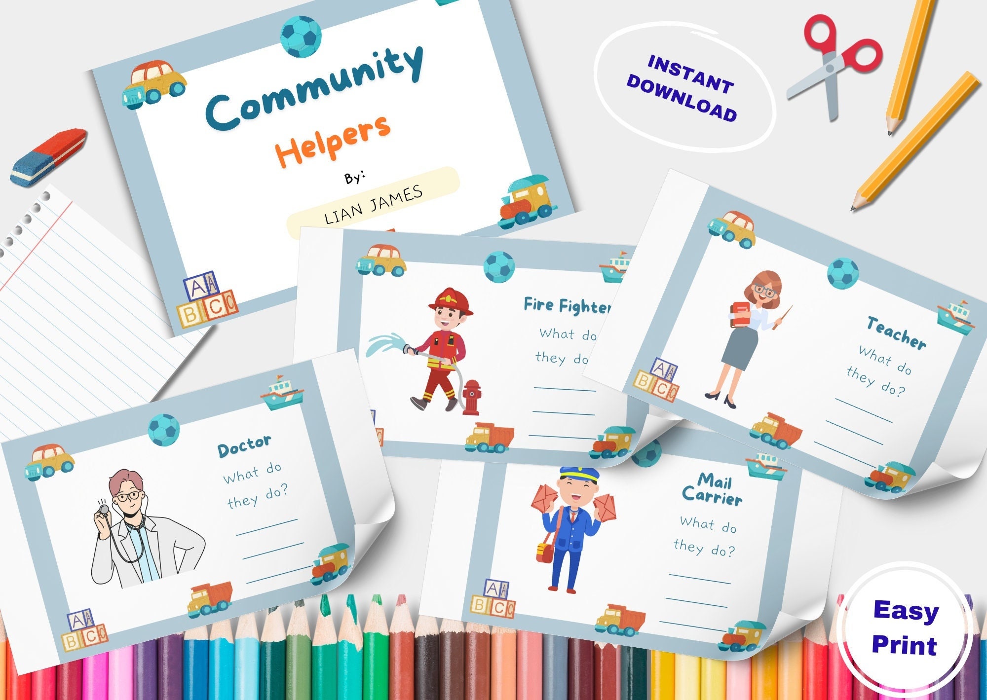 Community Helpers Activity Sheet for Preschoolers and Toddlers, 30 ...