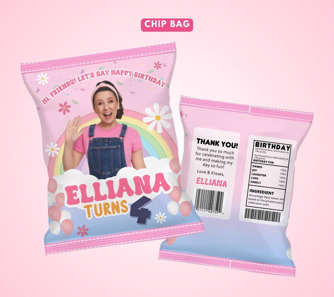 Editable Ms Rachel Party Favor Printables, Ms Rachel Chip Bags, Rice ...