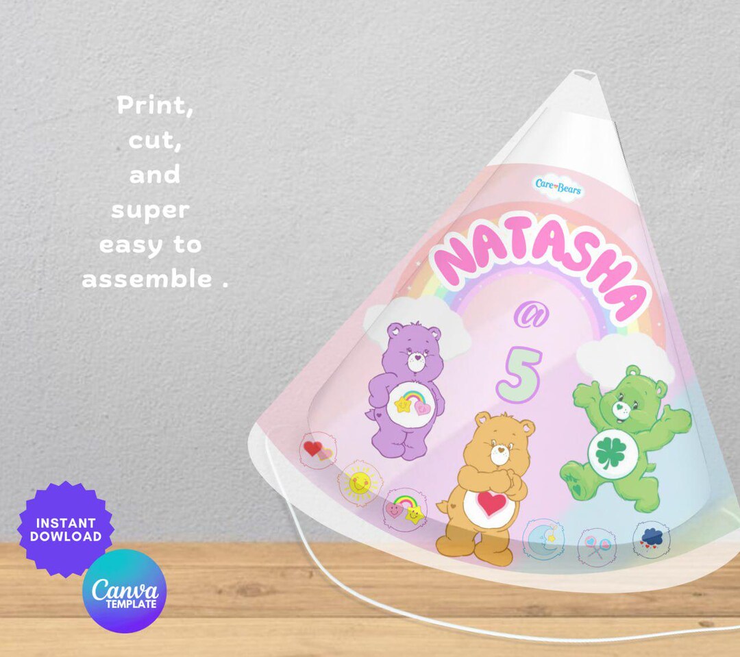 Care Bear Bears Pink Party Hat, Girl Birthday, Pink Birthday Party Hat ...