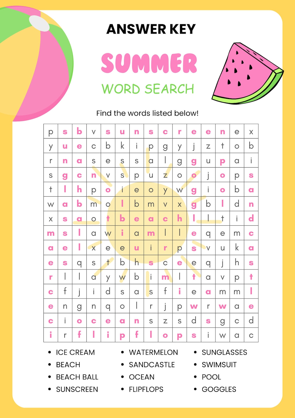 Summer Themed Word Search, Activity Sheet, Printable Activity for Kids ...
