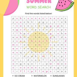Summer Themed Word Search, Activity Sheet, Printable Activity for Kids ...