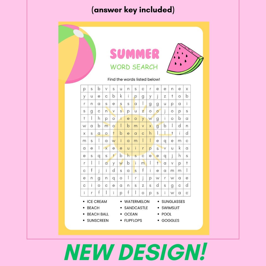 Summer Themed Word Search, Activity Sheet, Printable Activity for Kids ...