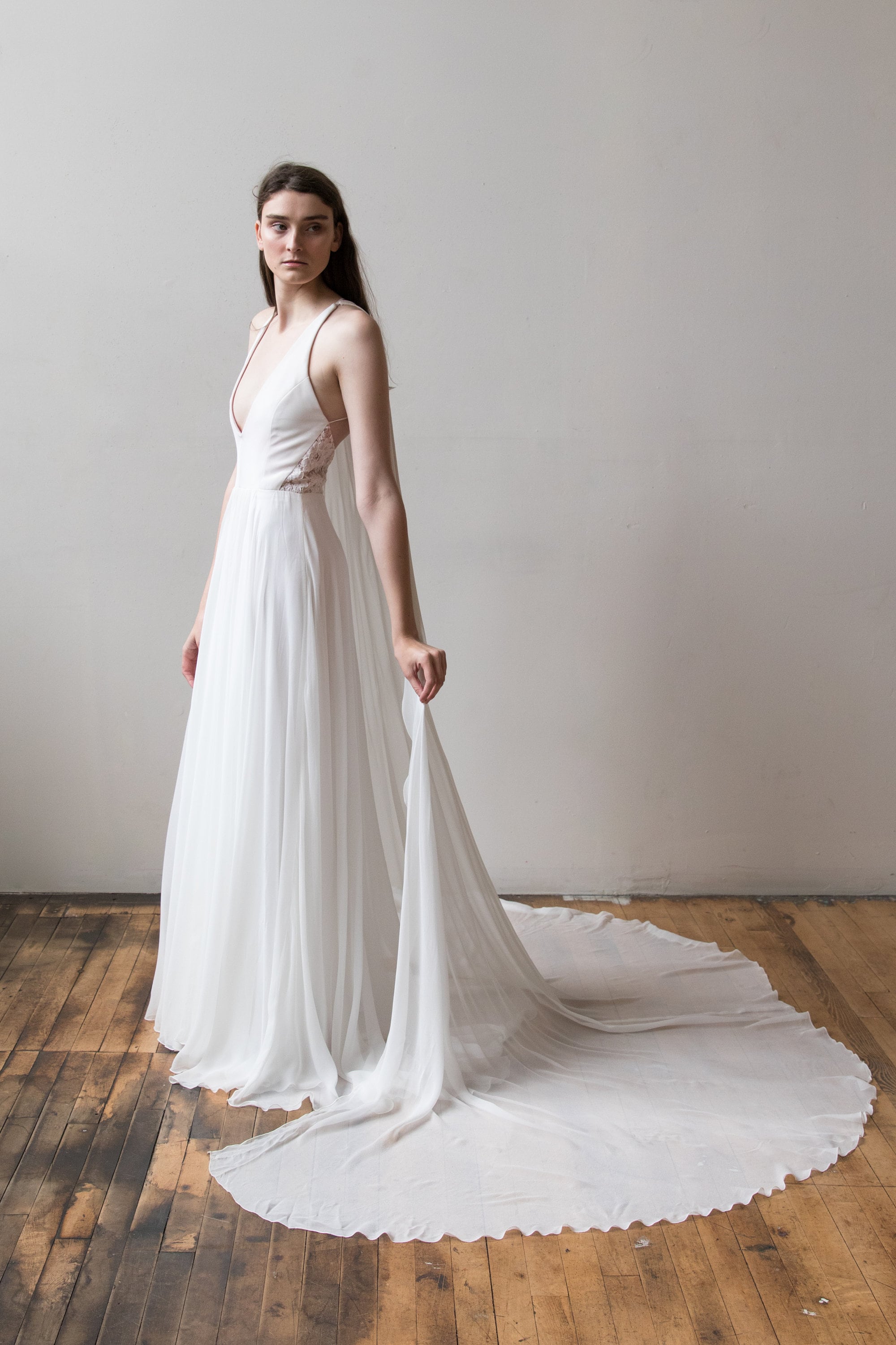 Vida - Silk Chiffon Deep V Neck Aline Wedding Dress - Etsy