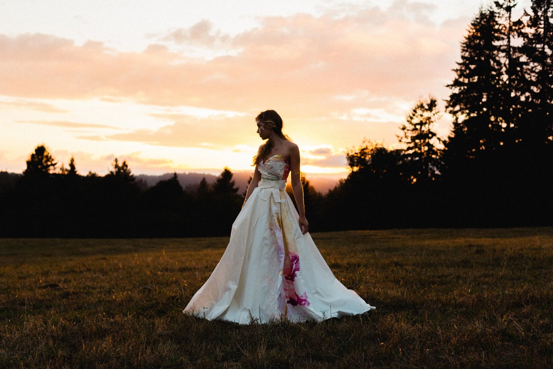 Hand Painted Silk Taffeta Wedding Gown – Custom 'in Bloom' Ballgown - Etsy