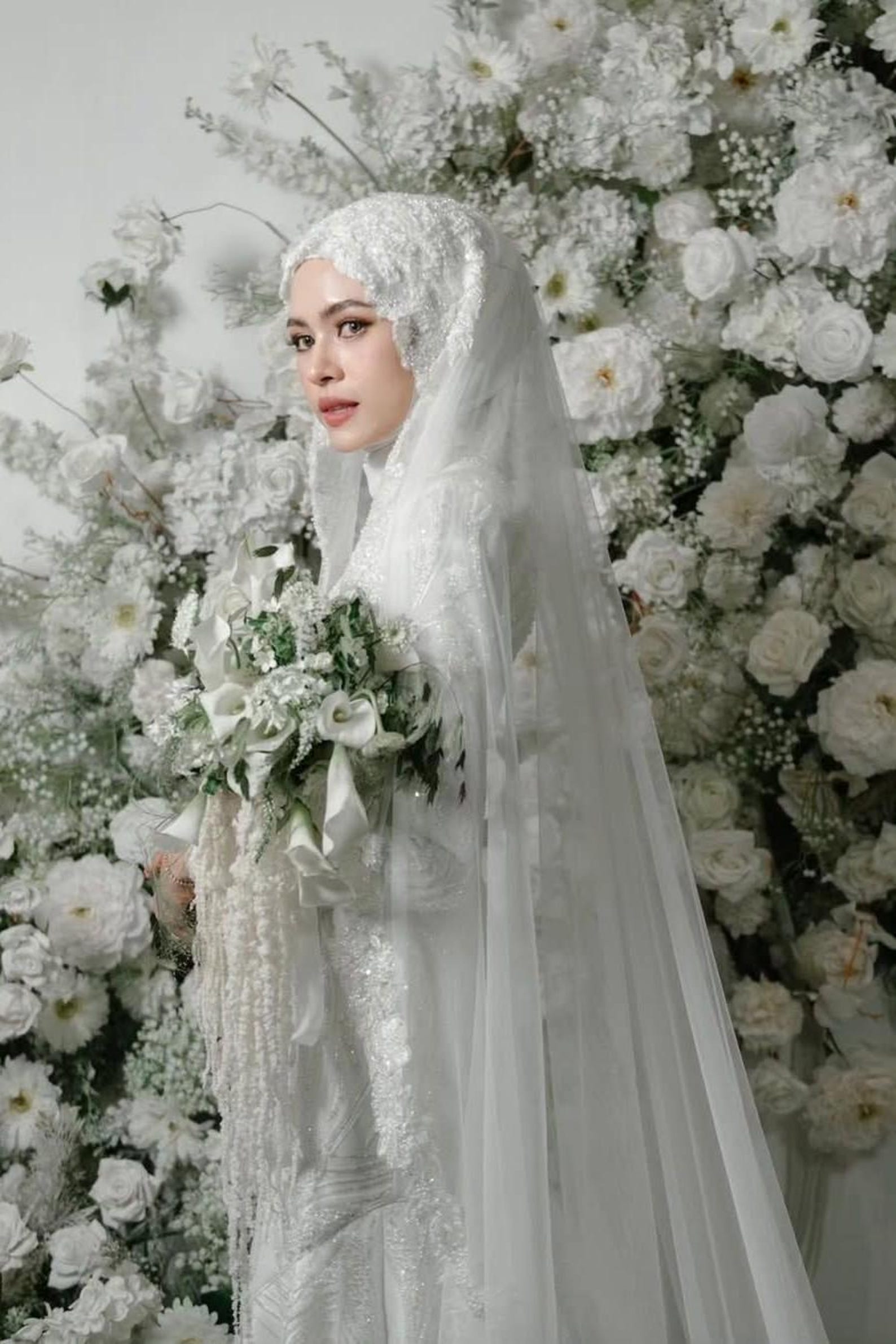 Muslim Bridal Hijab Wedding Veil With Beaded Lace - Etsy