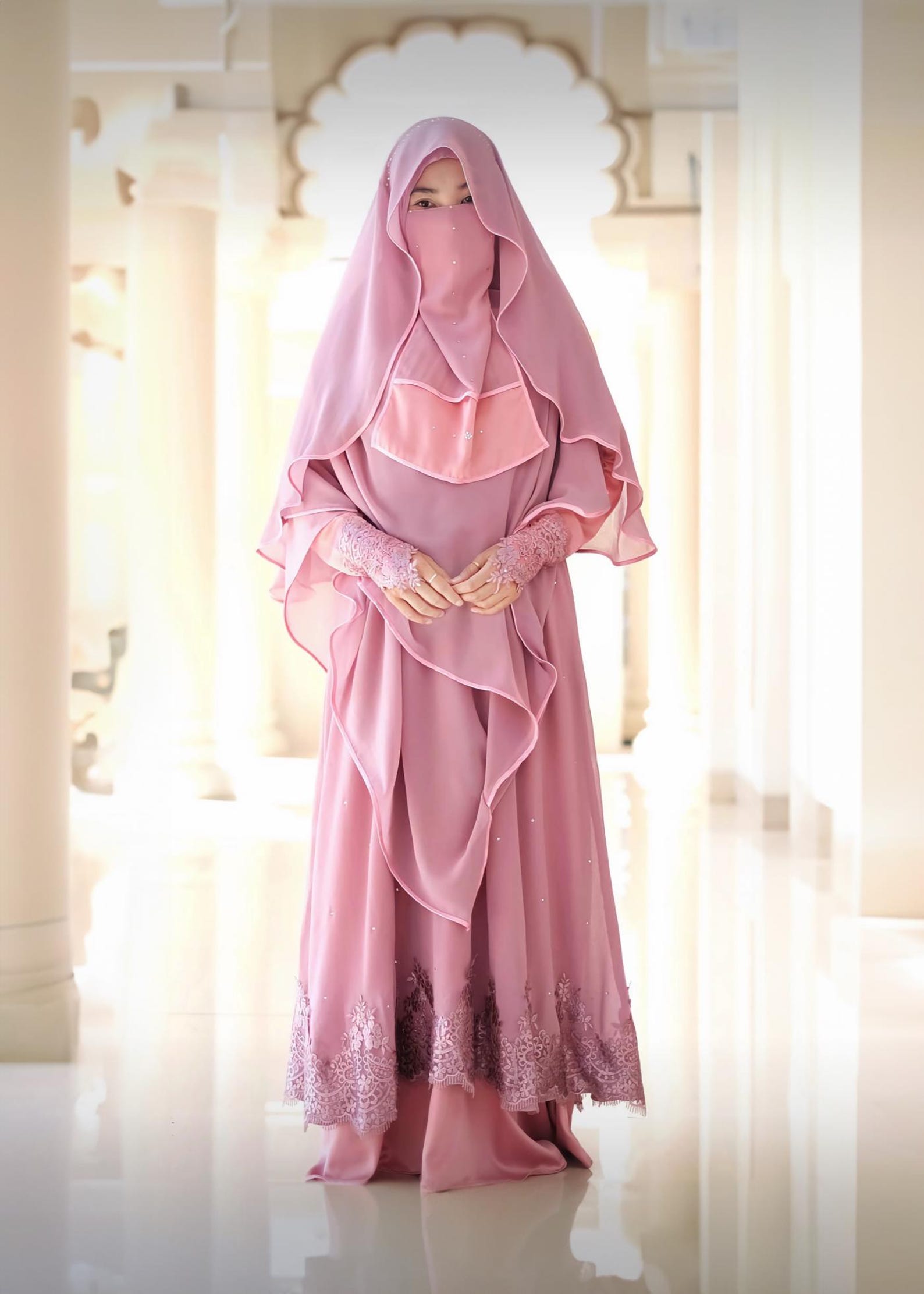 Lace Crystal Abaya: Islamic Wedding Dress, Khimar & Niqab Set - Etsy