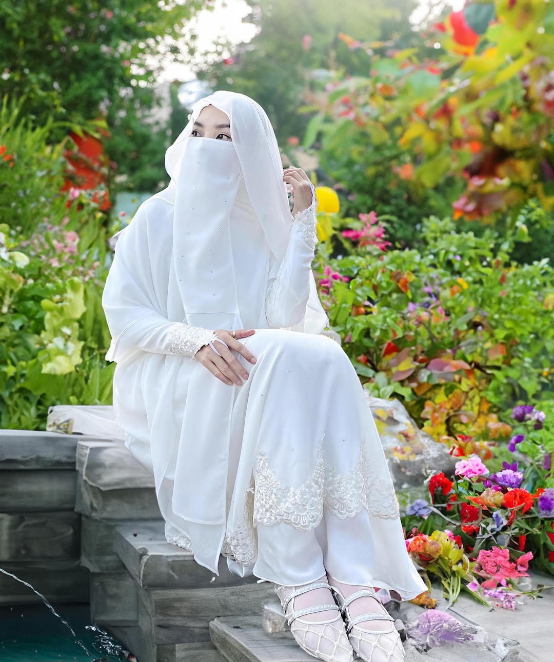 Lace Crystal Abaya: Islamic Wedding Dress, Khimar & Niqab Set - Etsy
