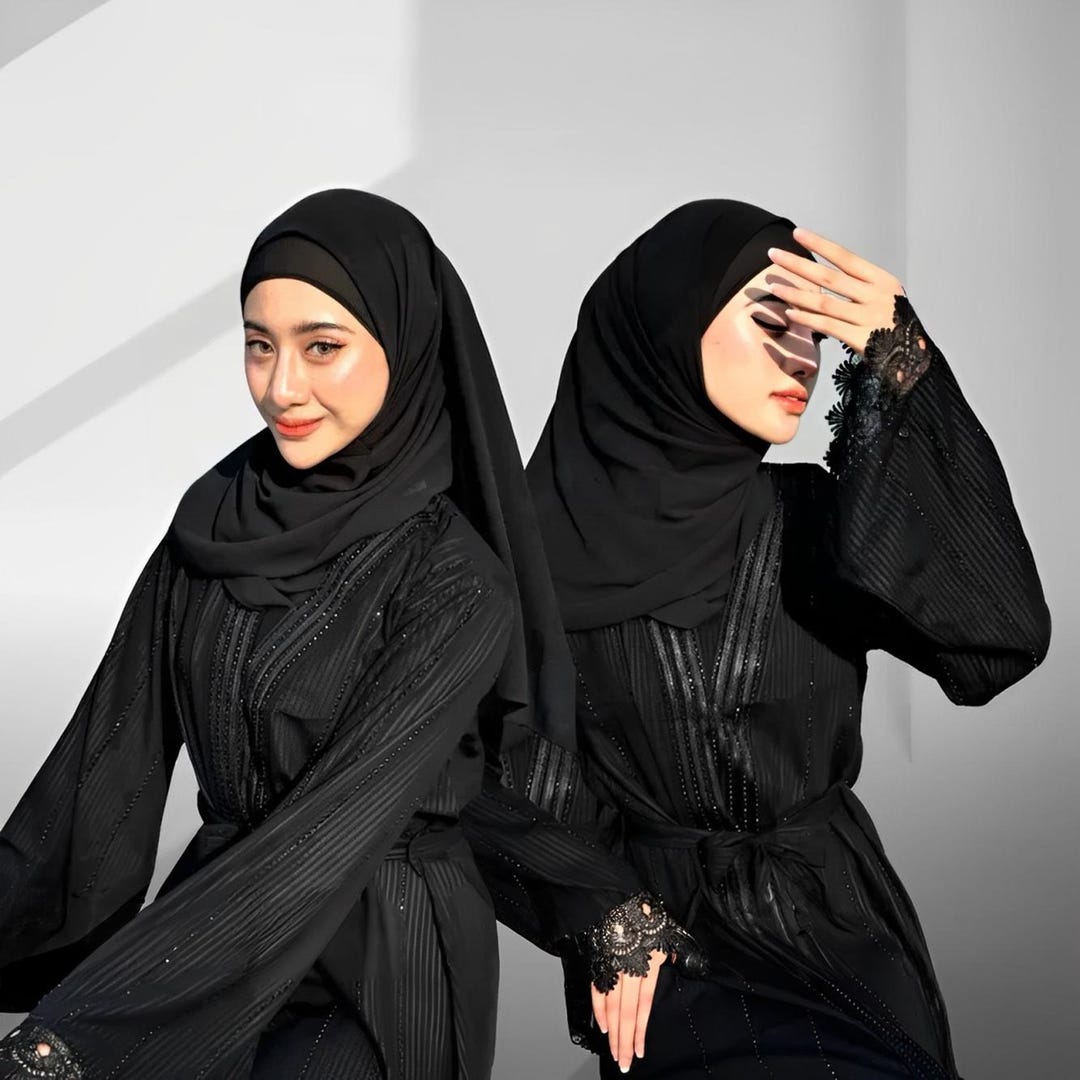 Elegant Black Lace Abaya: Turkish Modest Islamic Gown - Etsy