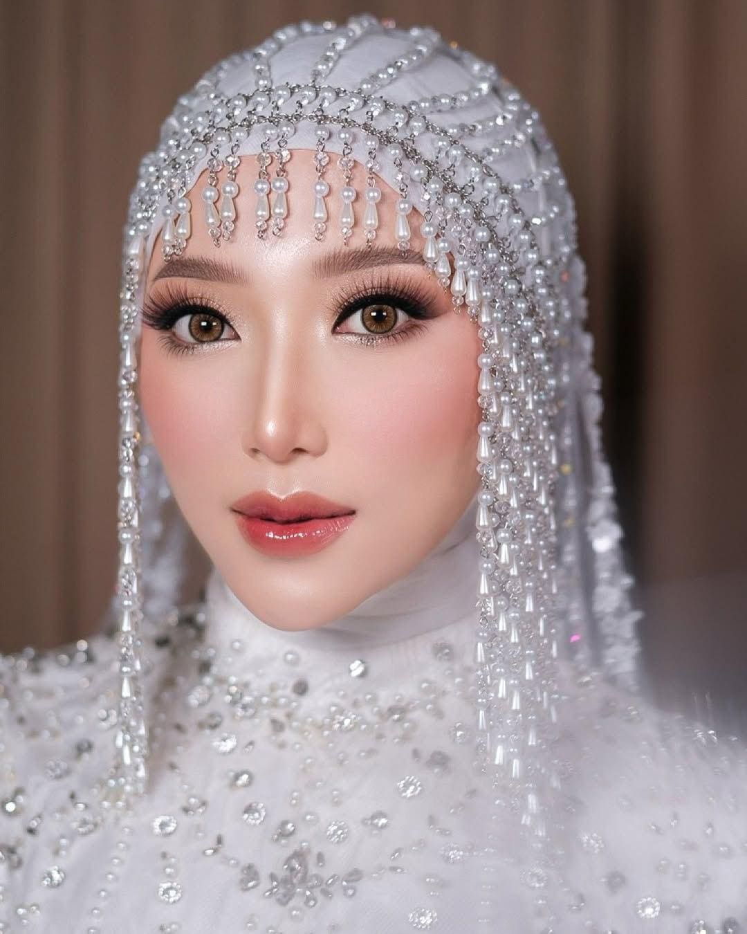 Handmade Pearl Crystal Bridal Headpiece: Elegant Muslim Wedding Hijab ...