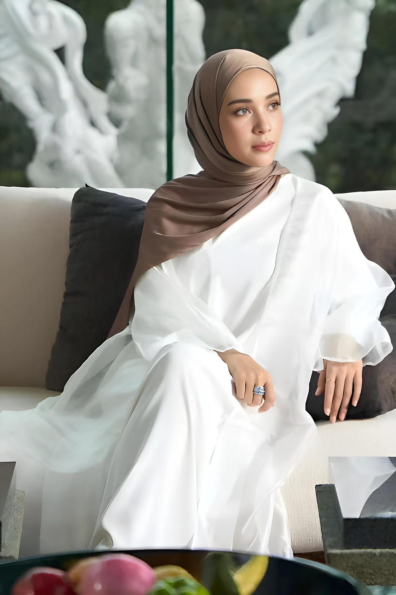 Elegant Crepe Abaya Set: Organza Outer Dress & Hijab Scarf - Etsy