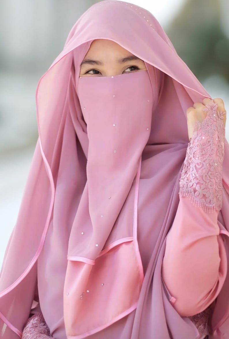 Lace Crystal Abaya: Islamic Wedding Dress, Khimar & Niqab Set - Etsy