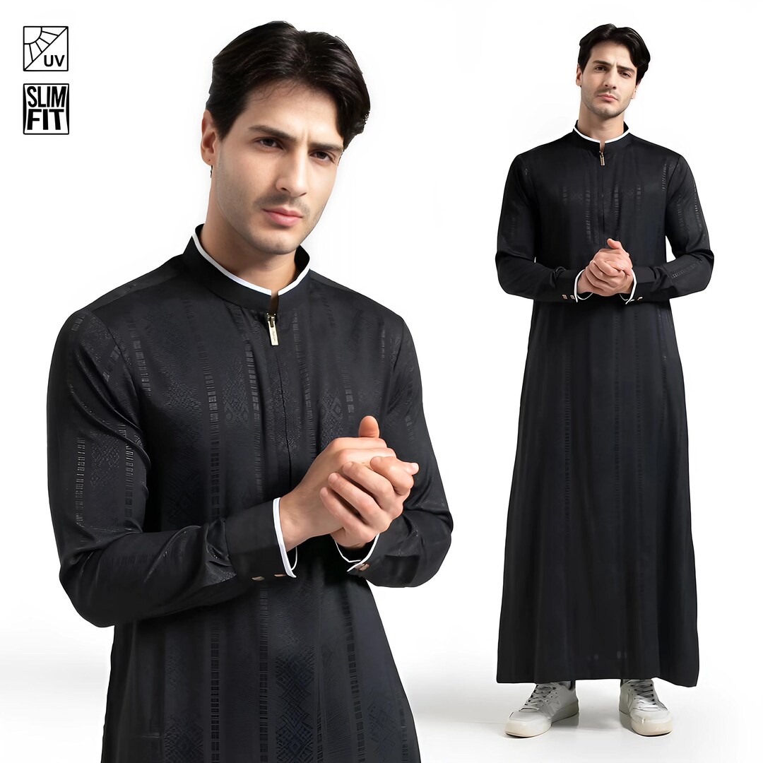 Men's Slim Fit Songket Jubbah Robe: Anti-uv Muslim Prayer Outfit - Etsy