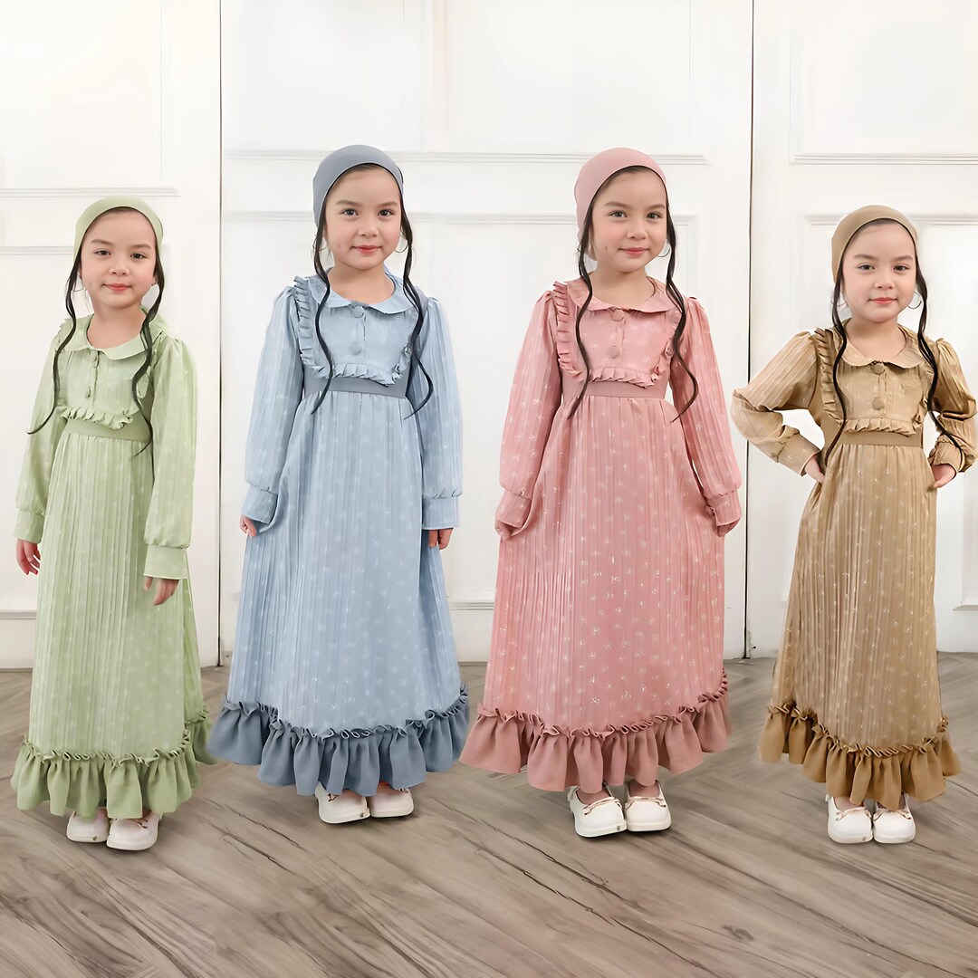 Eid Kids Cute Coquette Dress With Hijab Modest Muslim Girls Abaya ...