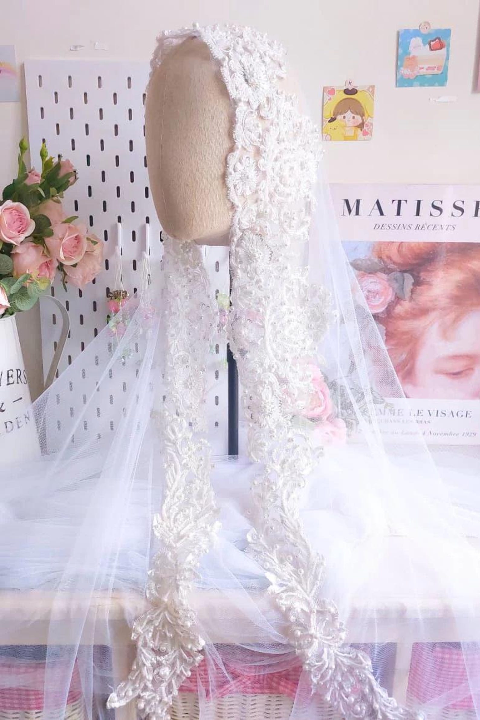Muslim Bridal Hijab Wedding Veil With Beaded Lace - Etsy