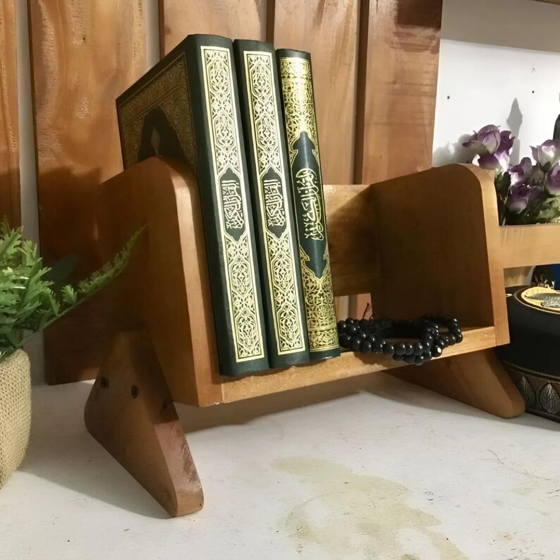 Handcrafted Solid Mahogany Wooden Book Rack | Minimalist Quran Holder ...