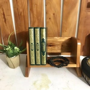 Handcrafted Solid Mahogany Wooden Book Rack | Minimalist Quran Holder ...
