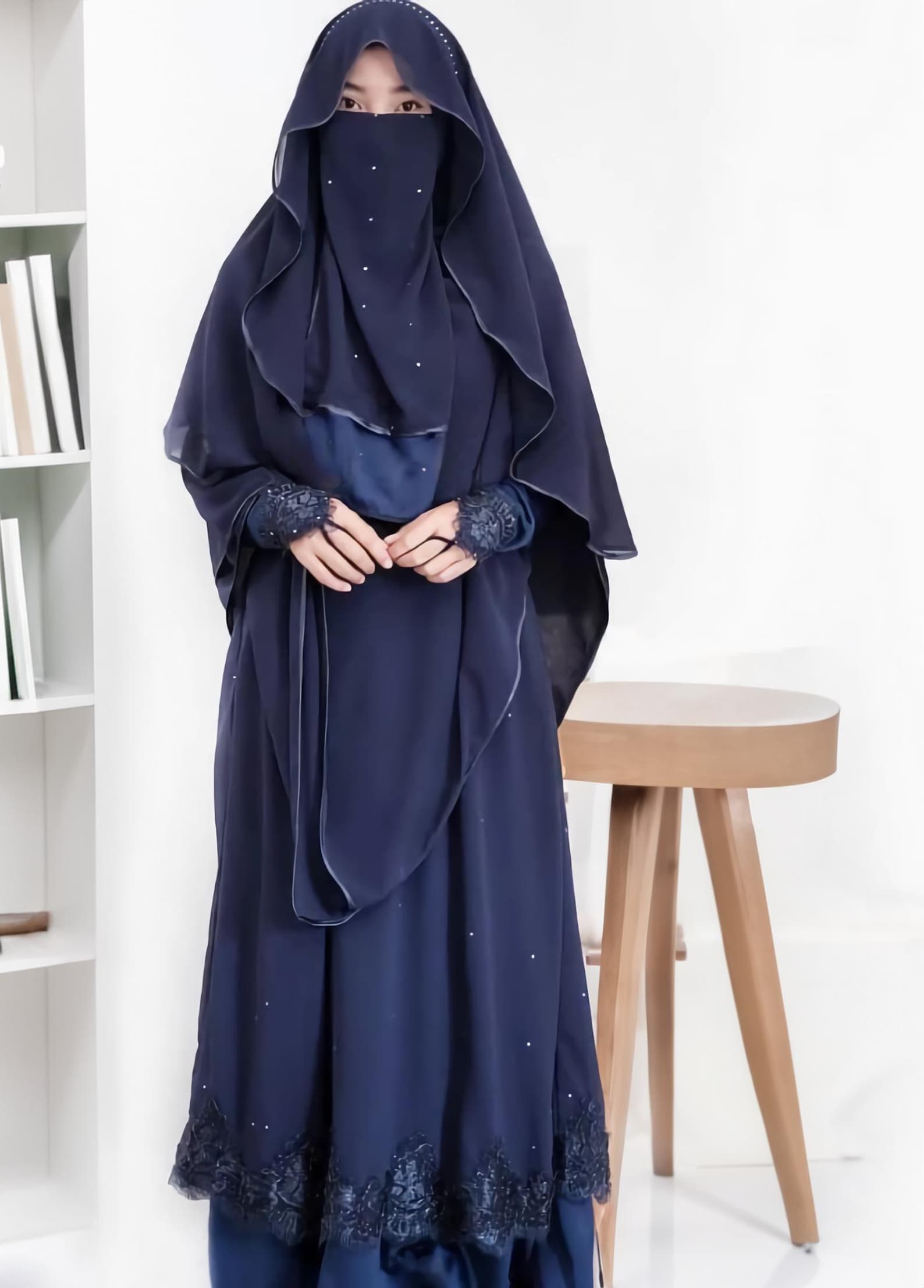Lace Crystal Abaya: Islamic Wedding Dress, Khimar & Niqab Set - Etsy