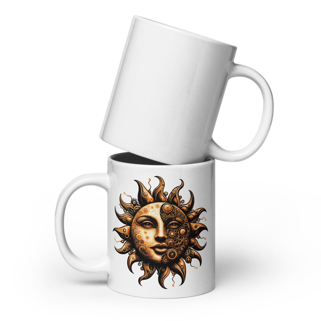 Steampunk Sun Mug: Golden Celestial Face With Gears, AI Art - Etsy