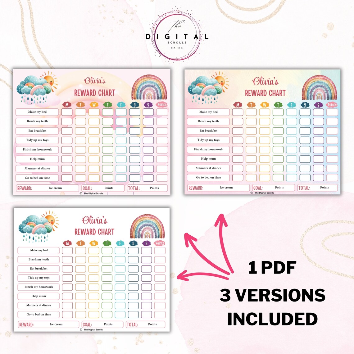 Editable Girls Chore Chart | Rainbow Skies Reward Chart | Childrens ...