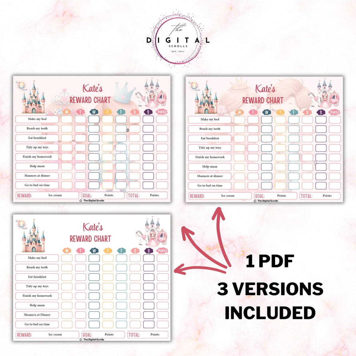 Editable Girls Chore Chart | Princess Castle Reward Chart | Childrens ...