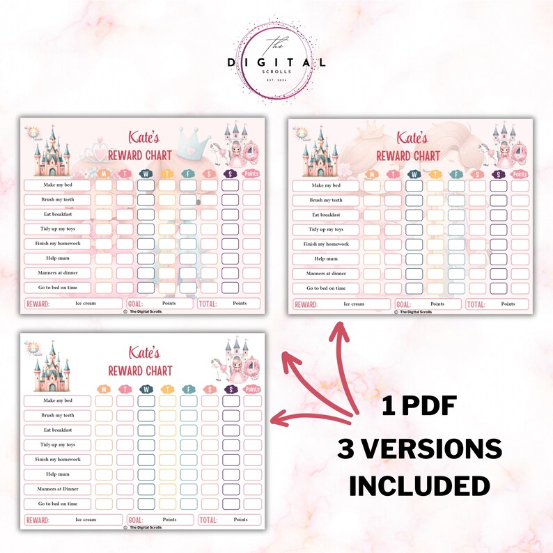 Editable Girls Chore Chart Princess Castle Reward Chart Childrens ...