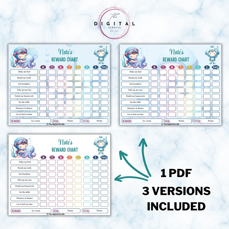 Editable Boys Chore Chart | Underwater World Reward Chart | Childrens ...