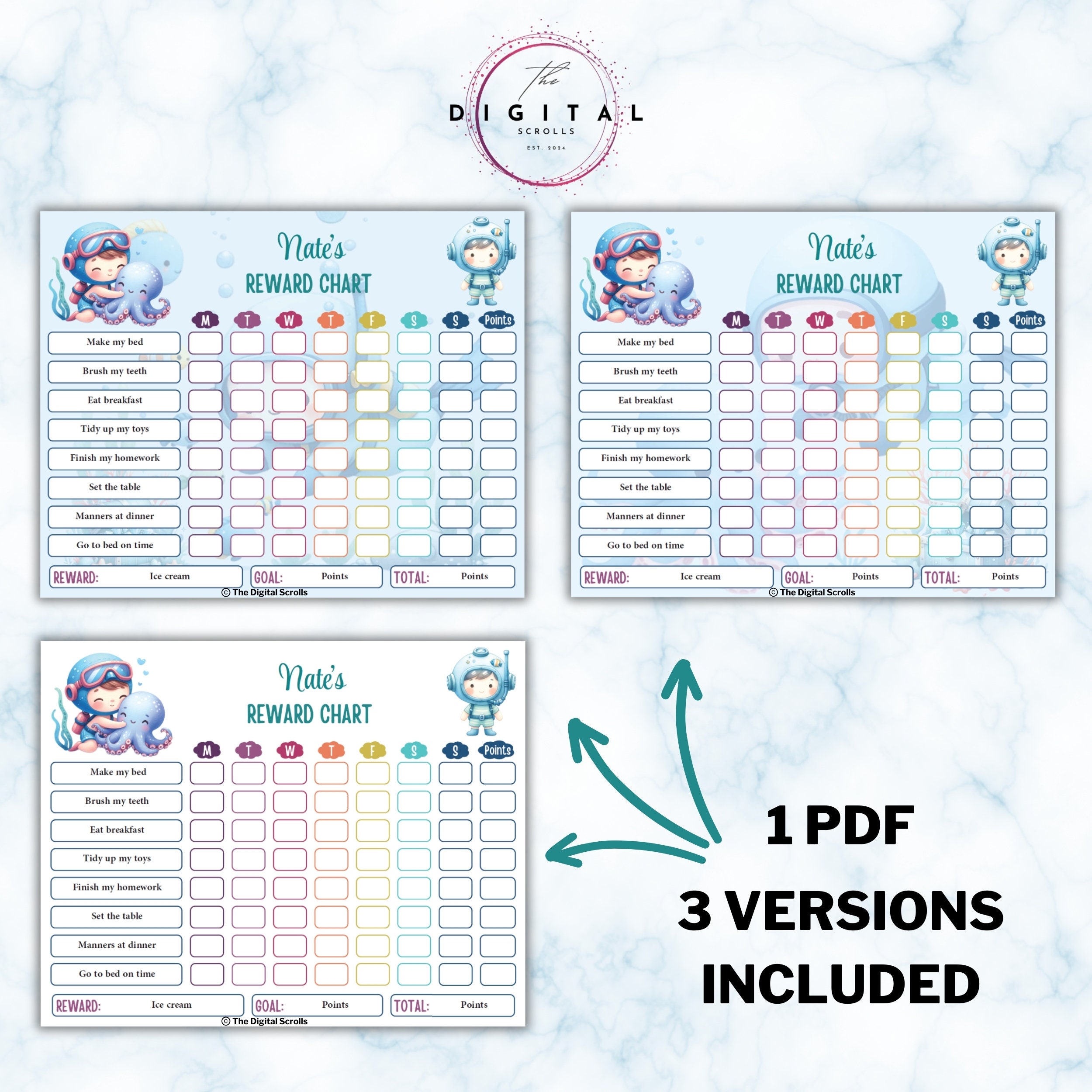 Editable Boys Chore Chart | Underwater World Reward Chart | Childrens ...