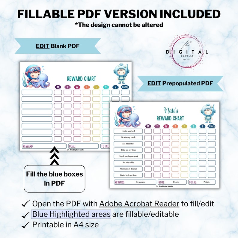Editable Boys Chore Chart | Underwater World Reward Chart | Childrens ...