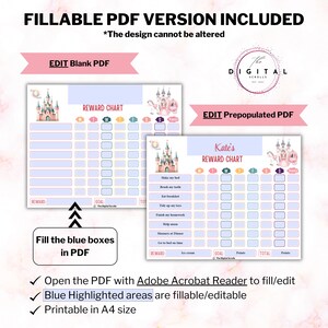 Editable Girls Chore Chart | Princess Castle Reward Chart | Childrens ...