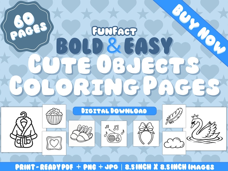 Objects Coloring Pages: 60 Bold Designs (PDF, PNG, JPG) - Etsy