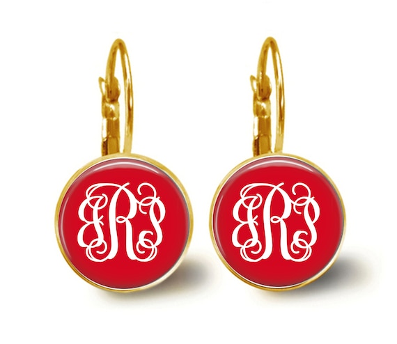 Red Monogram Earrings Red Vine Monogram Circle Monogram | Etsy